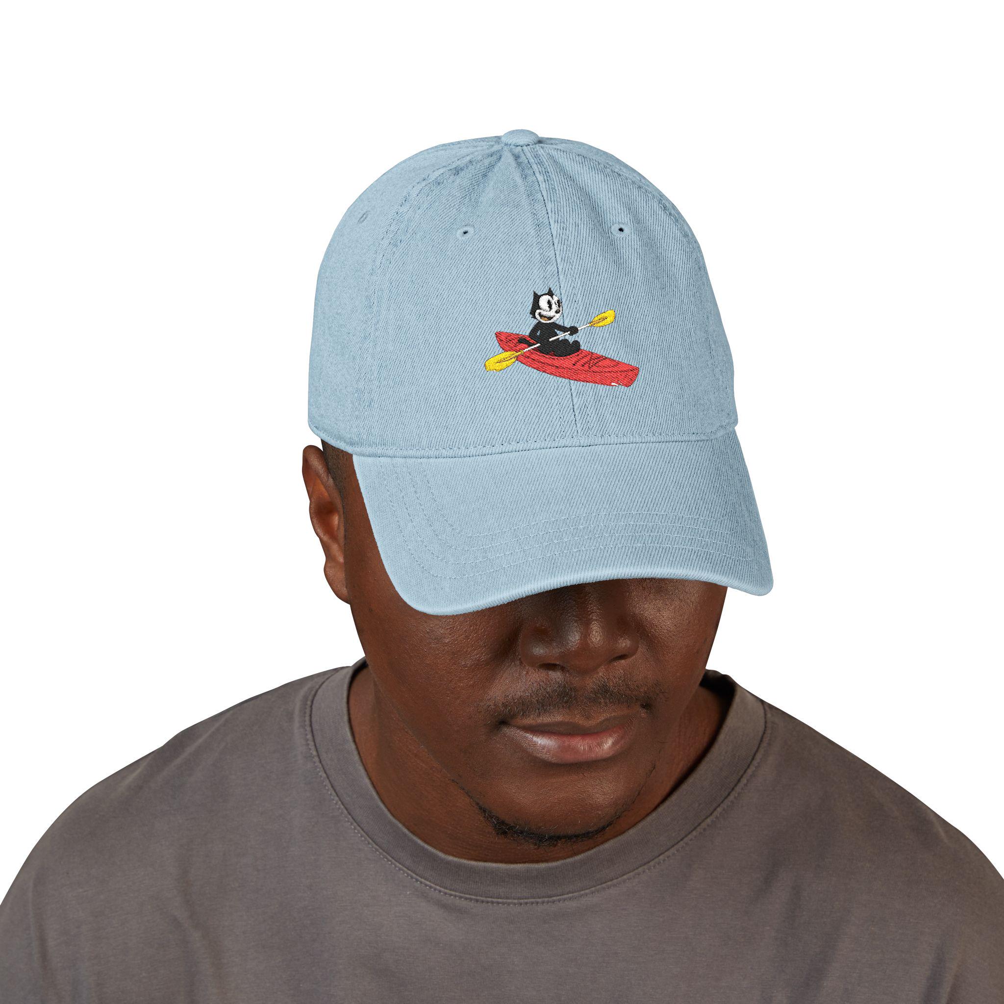 Embroidered Denim Cap, Felix the Cat Kayaking Hat, Vintage Denim ...