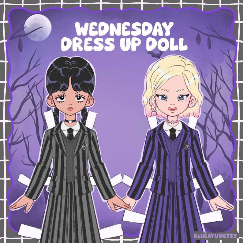 Wednesday and Enid Paper Doll Printable Activity Craft Girls Montessori ...