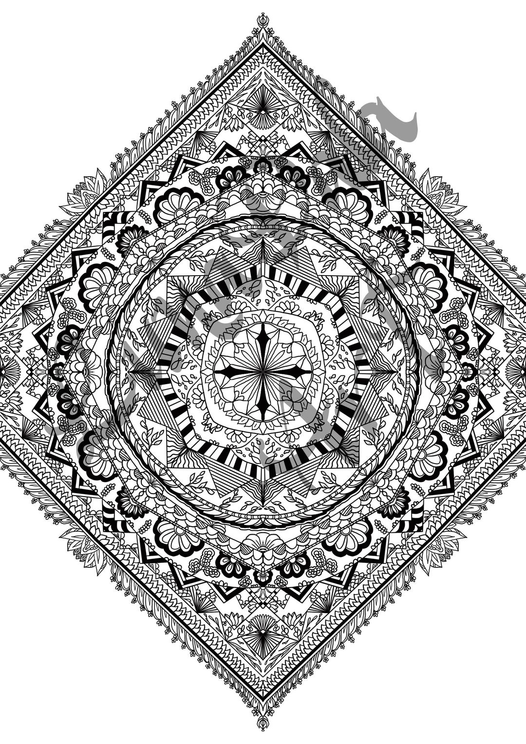 Diamond Mandala, Floral Mandala, Printable Mandala, Adult Colouring ...