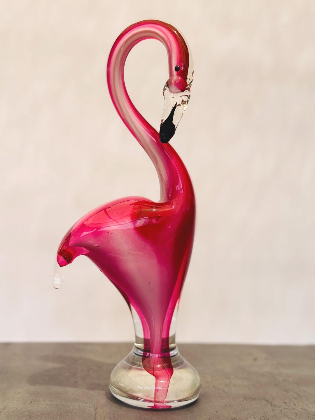 Glass Pink Flamingo Figurine, Vintage Glass Art Sculpture, Flamingo ...