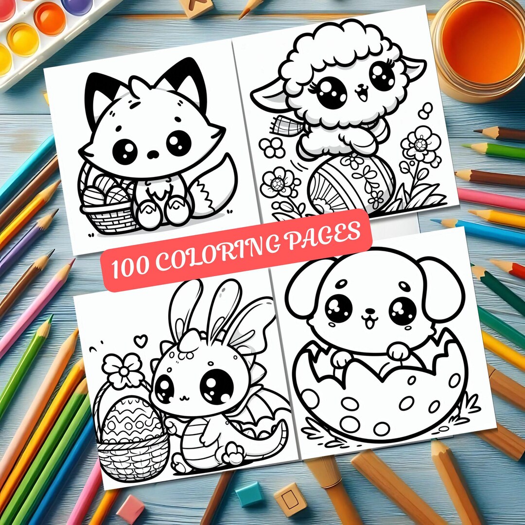 Kawaii Easter Coloring Pages | 100 Pages | Cute and Easy Kawaii ...