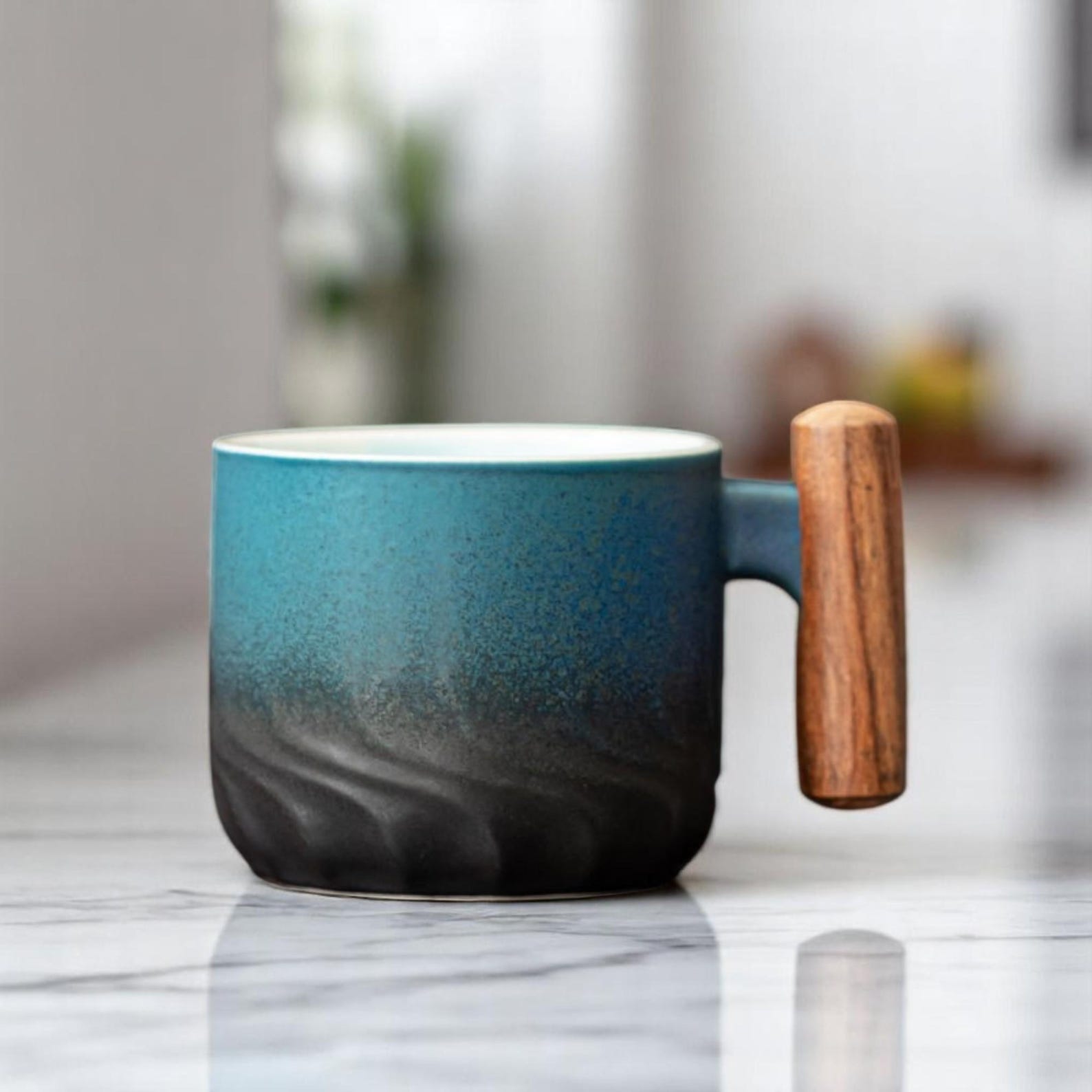 Japanese Ceramic Coffee Mug With Wooden Handle – Minimalist Handmade ...
