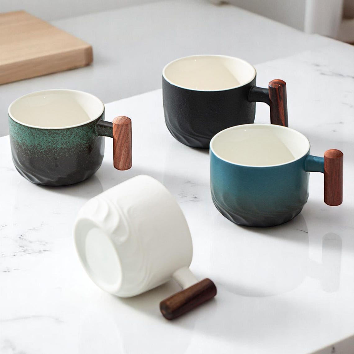 Japanese Ceramic Coffee Mug With Wooden Handle – Minimalist Handmade ...