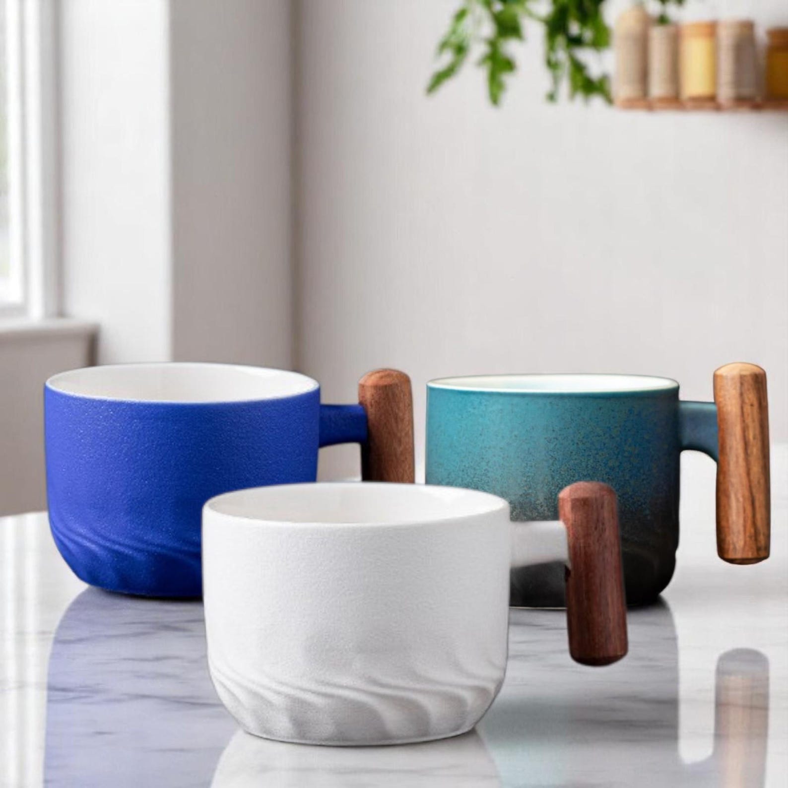 Japanese Ceramic Coffee Mug With Wooden Handle – Minimalist Handmade ...