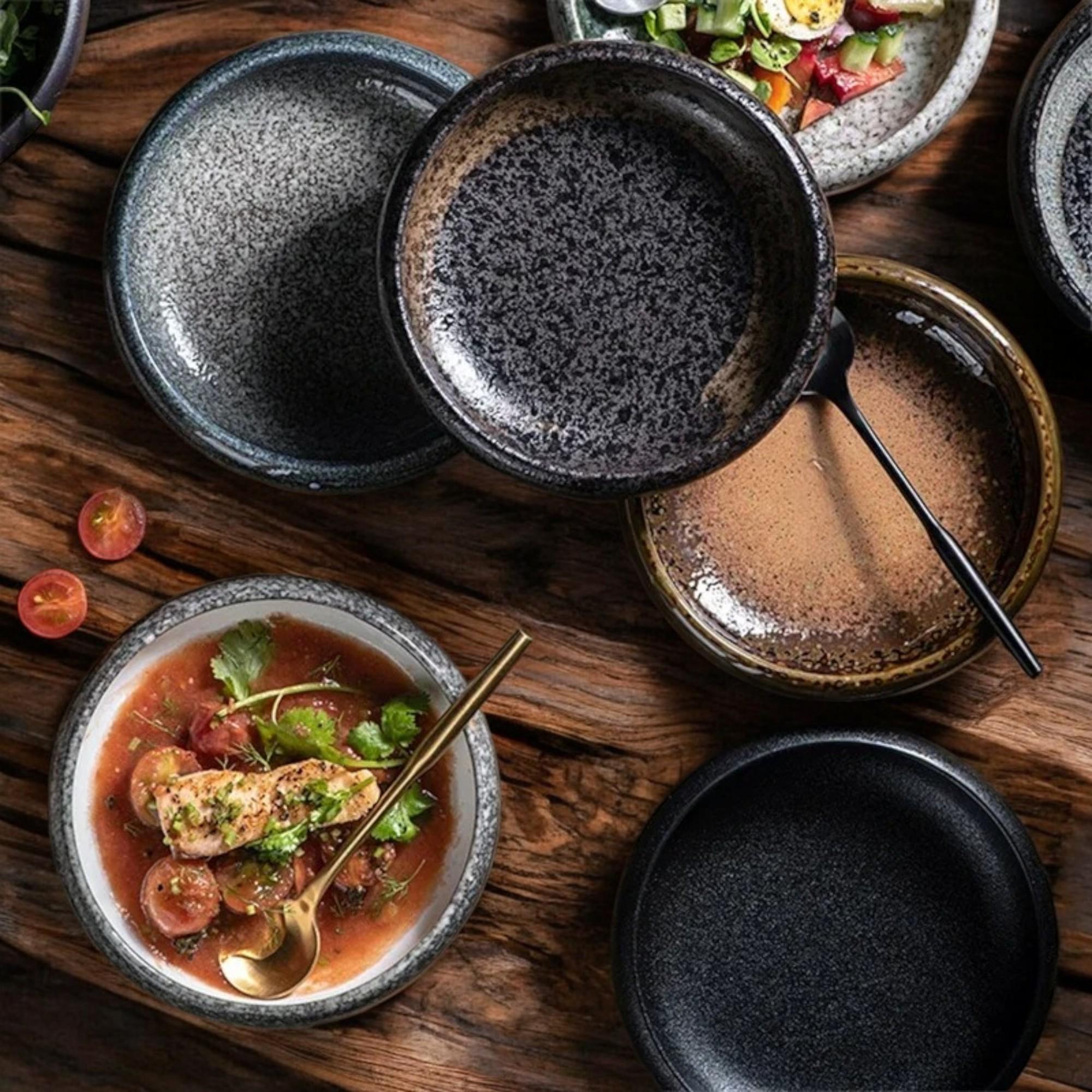 Handmade Japanese Ceramic Plates Set – Rustic Glazed Ramen, Salad ...