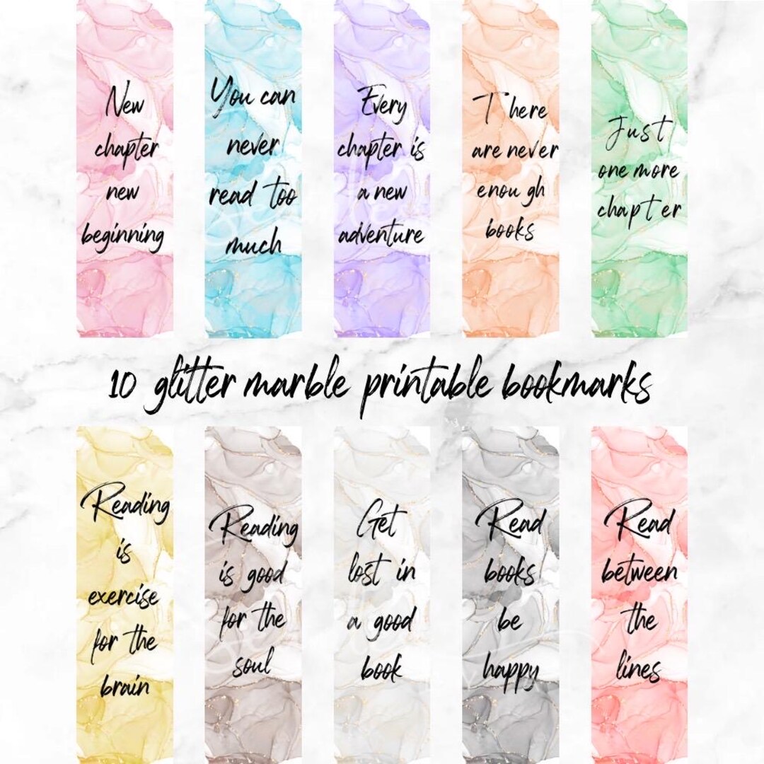 10 Digital Marble Bookmarks, Printable Bookmarks - Etsy