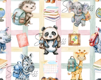 School Animals Seamless Pattern, Teacher Fabric - Etsy