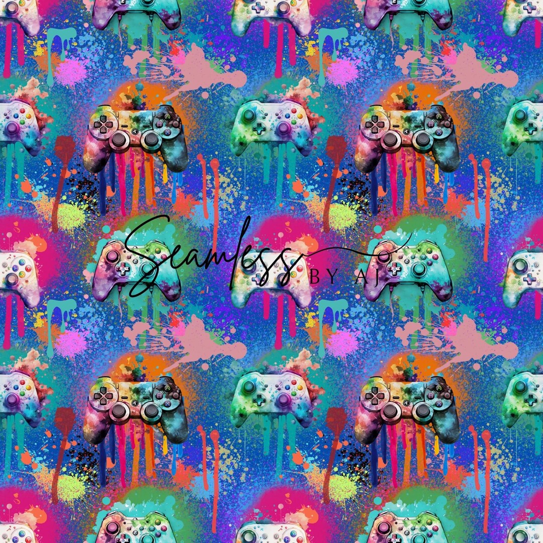Gaming Paint Seamless, Paint Splash Seamless, Controllers Seamless ...