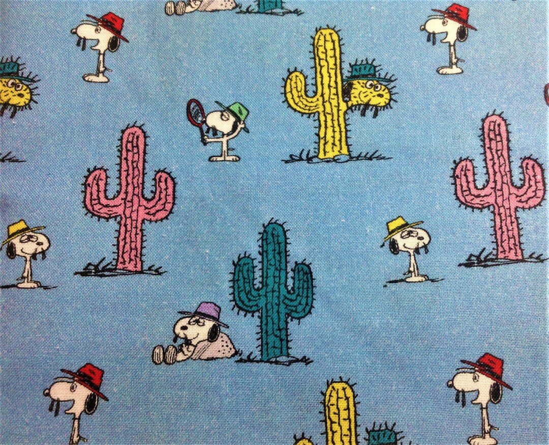 Snoopy and Cactus BTY 100% Cotton Woven Fabric Blue - Etsy