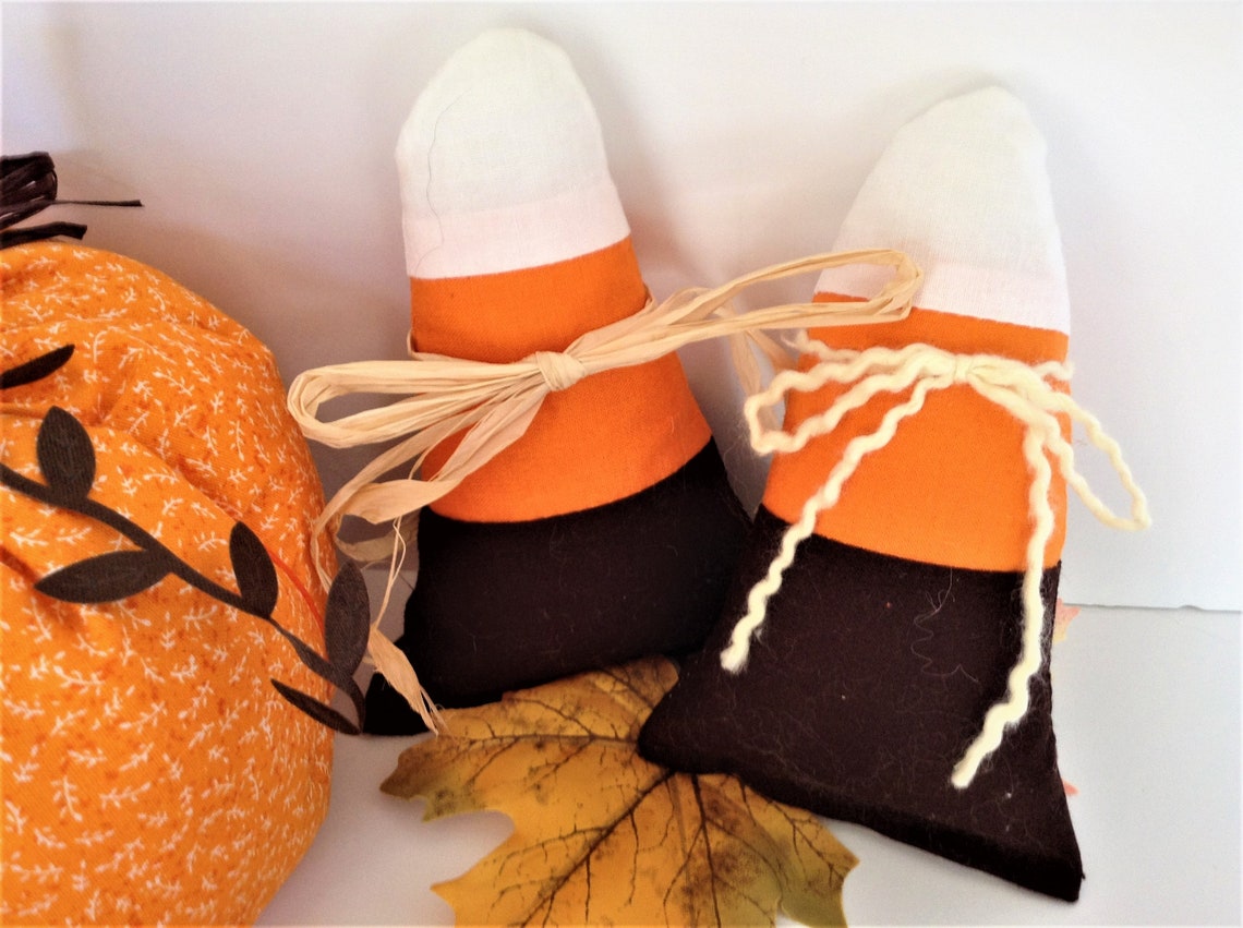 Fabric Pumpkin and Candy Corn Set Handmade Decorated Fall - Etsy