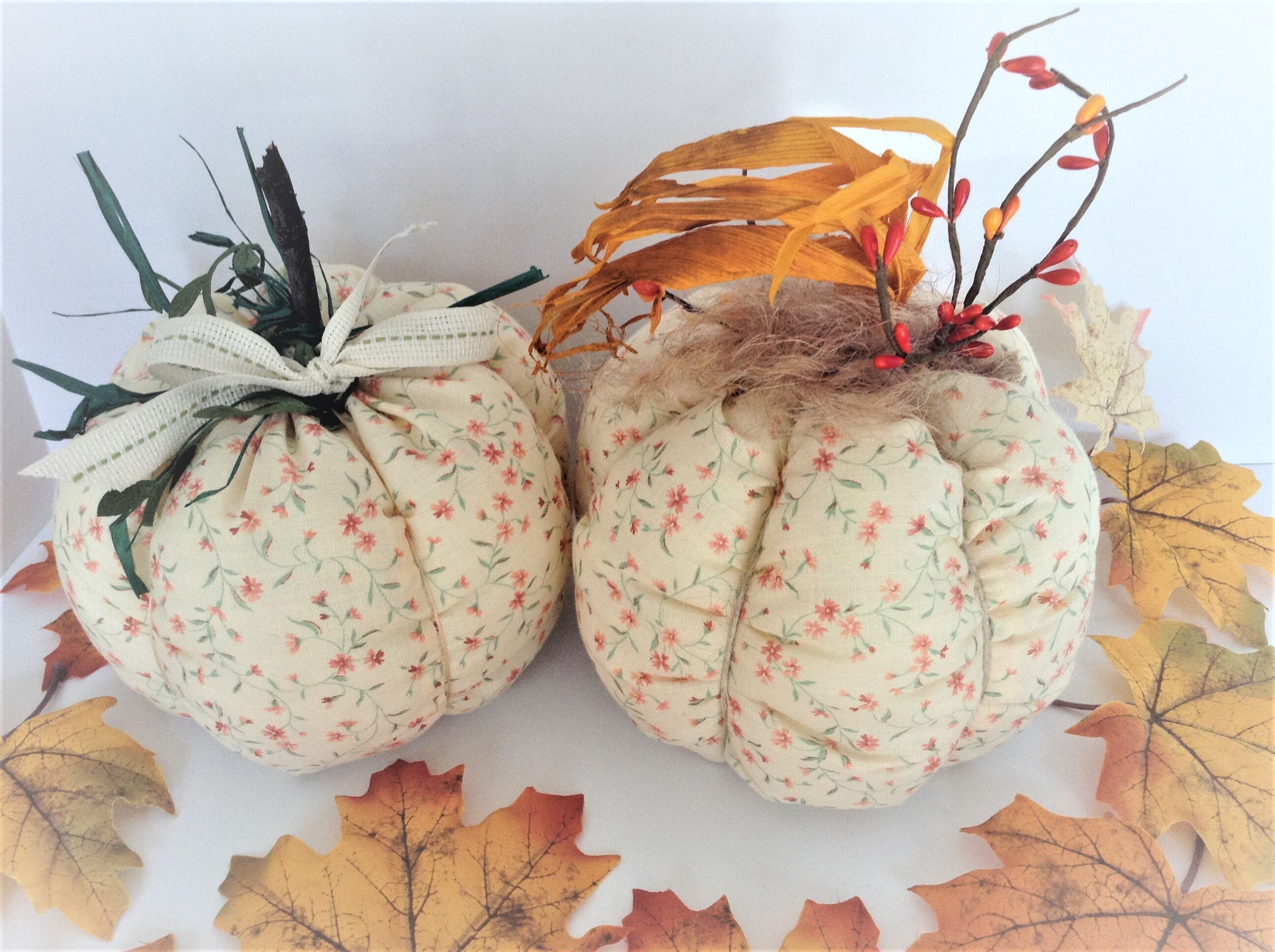 Fabric Pumpkins Set Of 2 Handmade Decorated Fall Pumpkins | Etsy