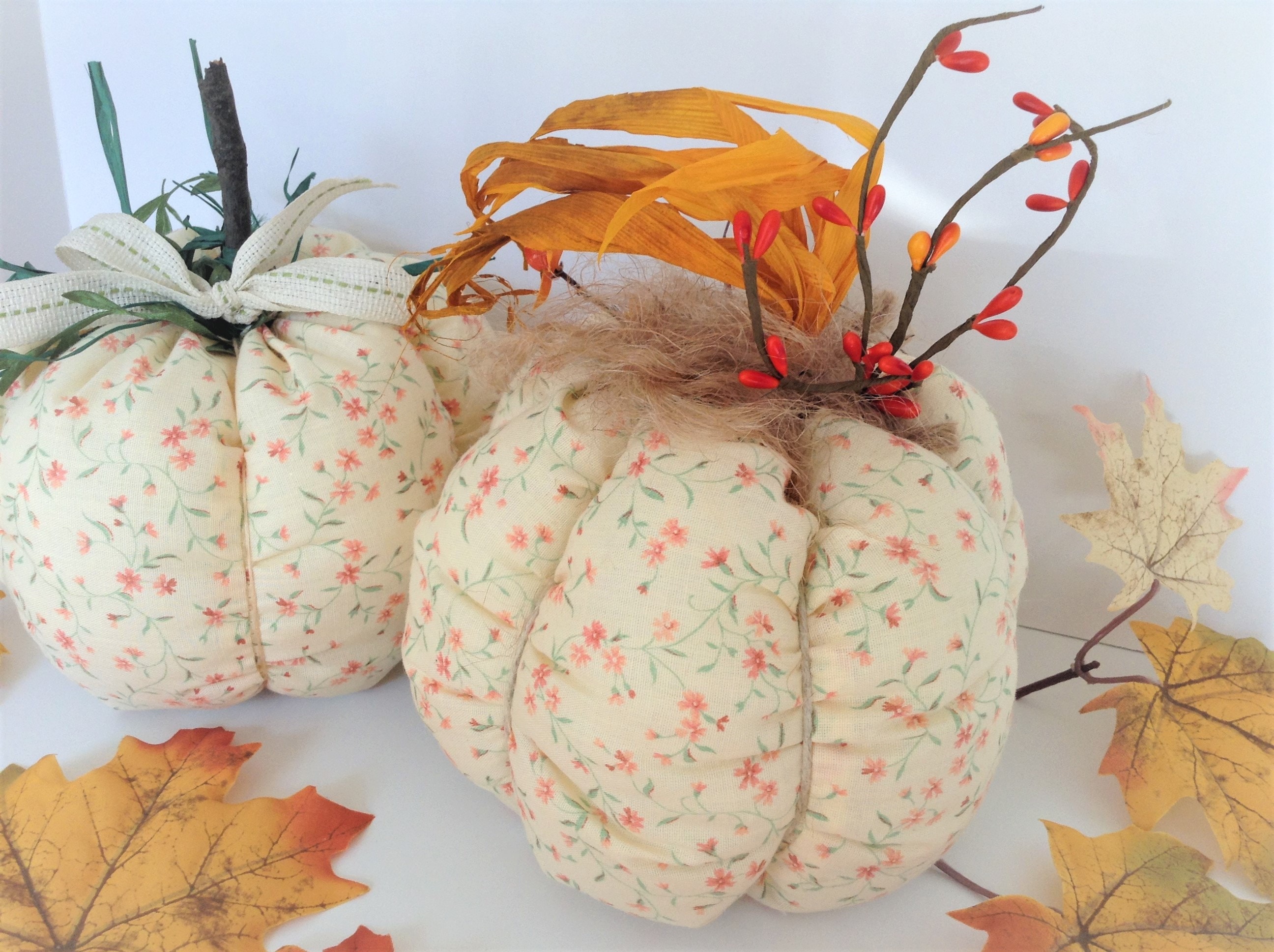 Fabric Pumpkins Set Of 2 Handmade Decorated Fall Pumpkins | Etsy