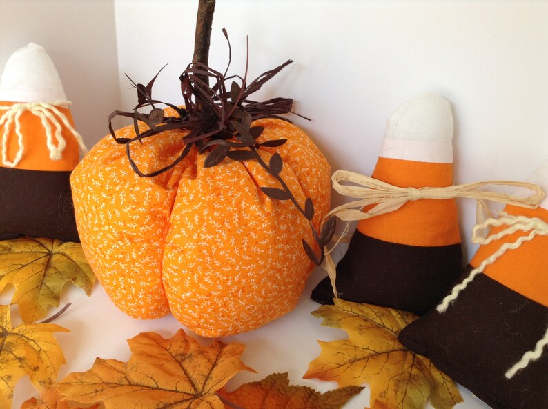 Fabric Pumpkin and Candy Corn Set Handmade Decorated Fall - Etsy