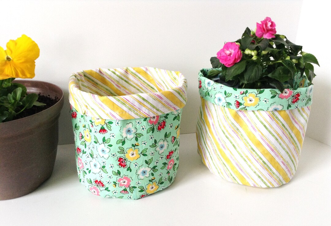 Plant Pot Covers, Set of 2 Matching, Indoor Outdoor, Reversible Round ...
