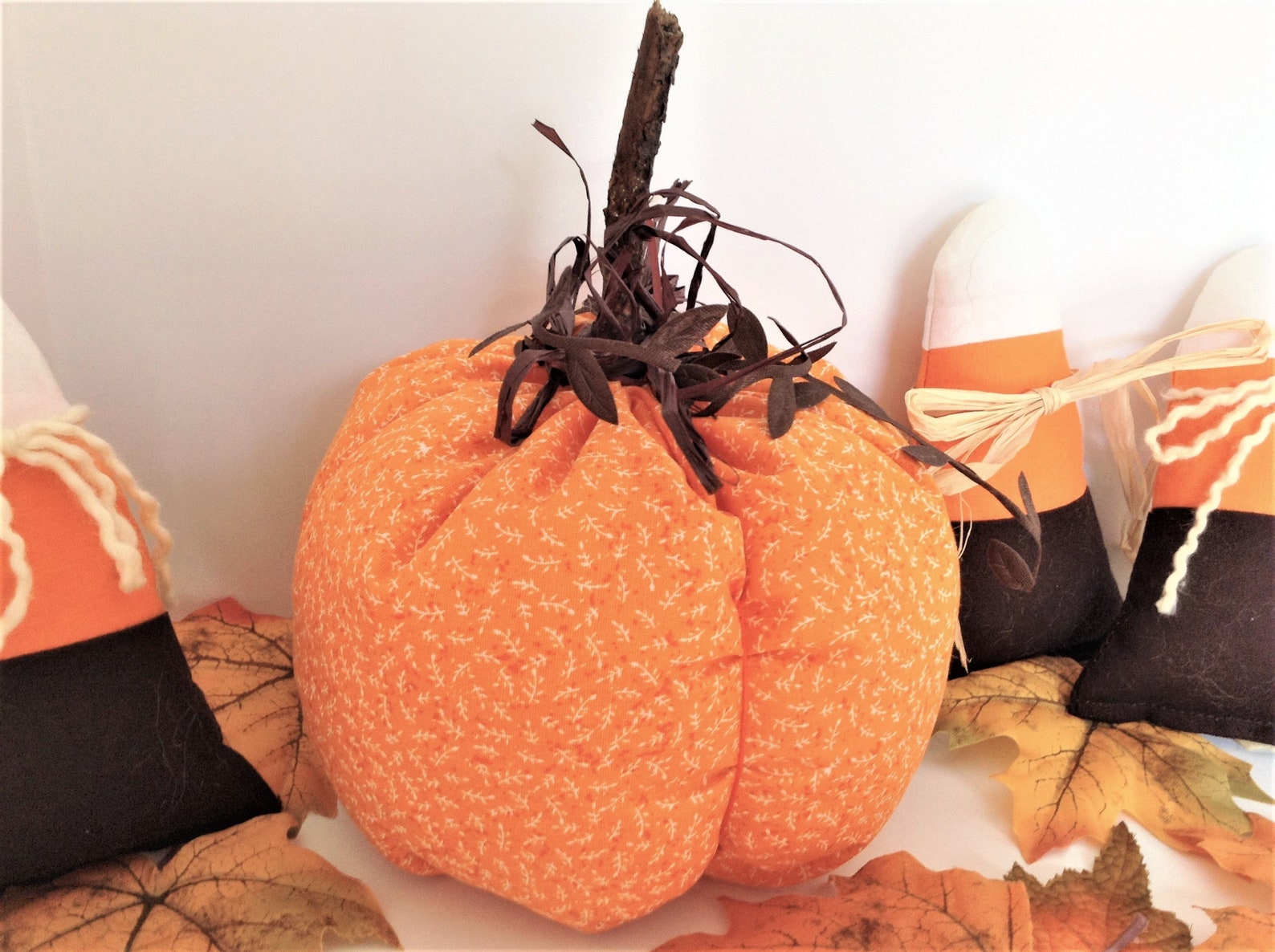 Fabric Pumpkin and Candy Corn Set Handmade Decorated Fall - Etsy