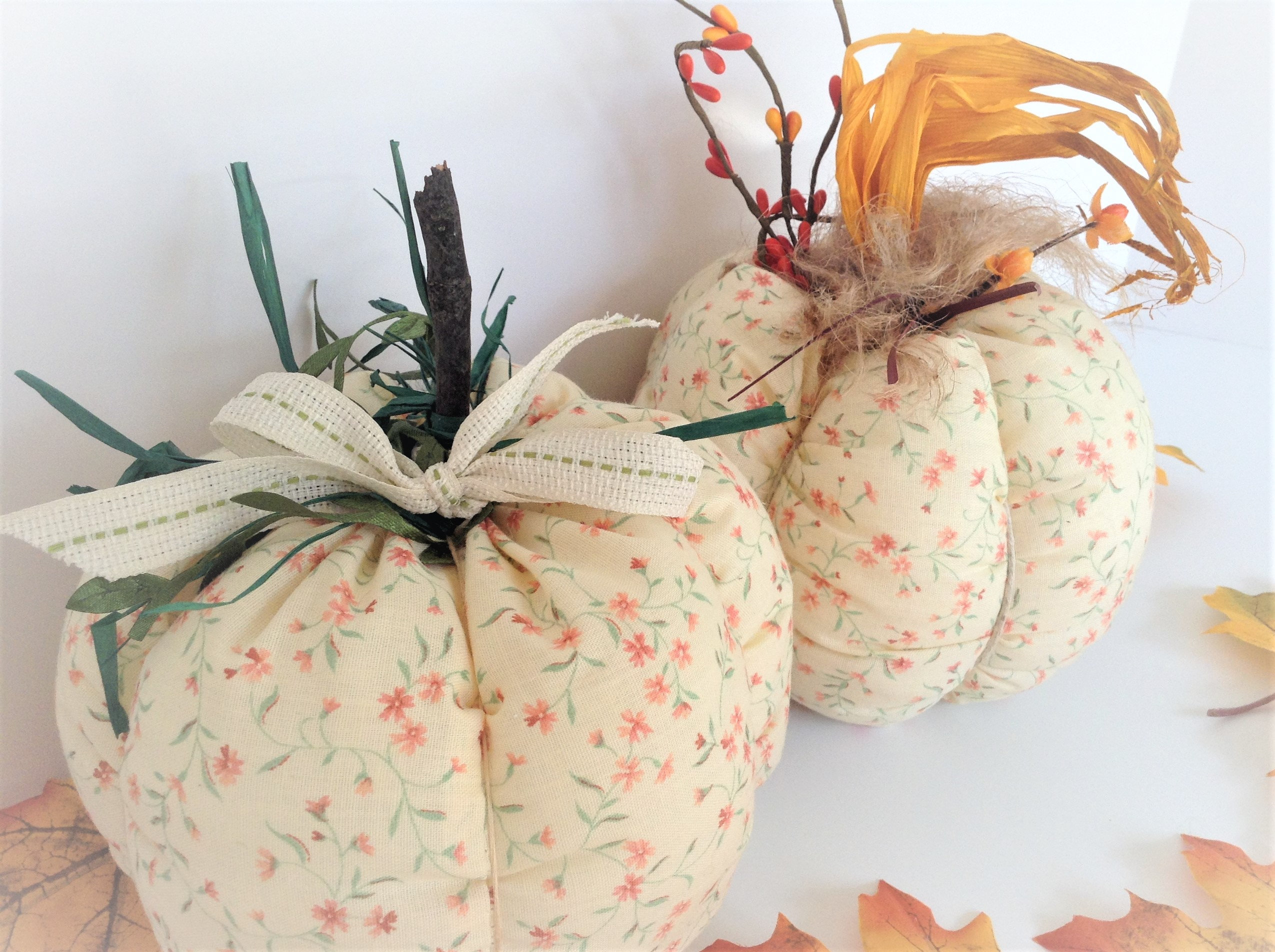 Fabric Pumpkins Set Of 2 Handmade Decorated Fall Pumpkins | Etsy