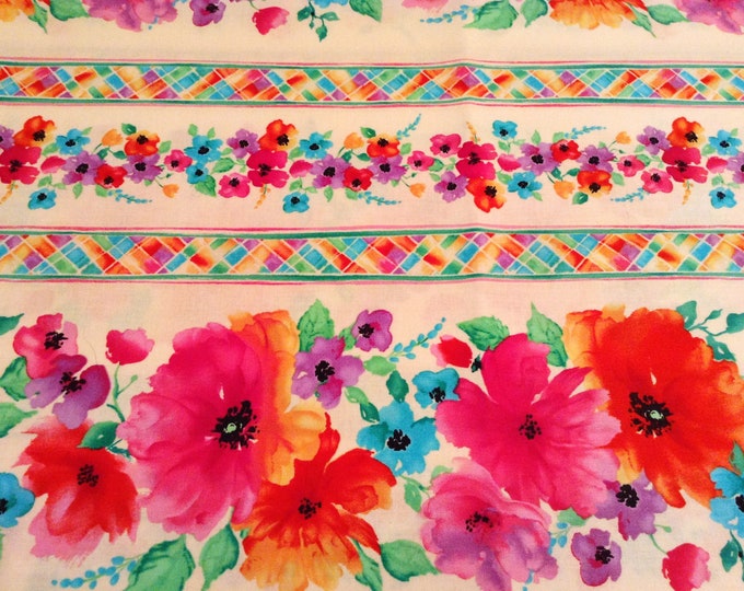 Hi-fashion BTY Multi Floral Border Stripe, 100% Cotton, Vibrant Spring ...
