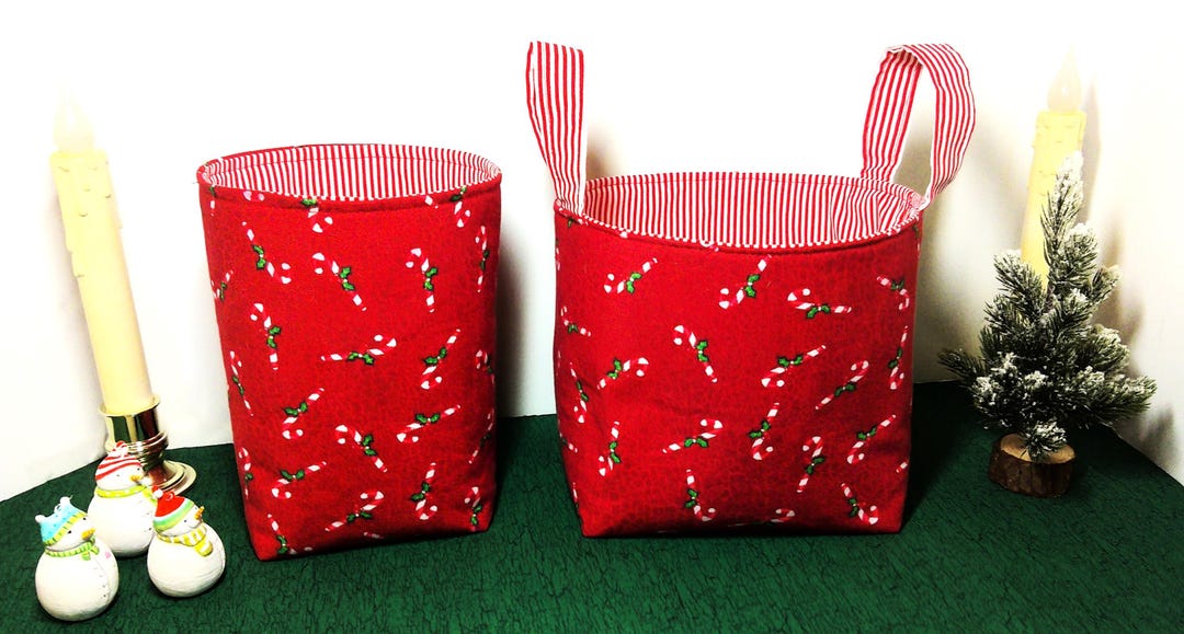 Christmas Candy Cane Fabric Basket Set: Gifting Baskets, Holiday Decor ...