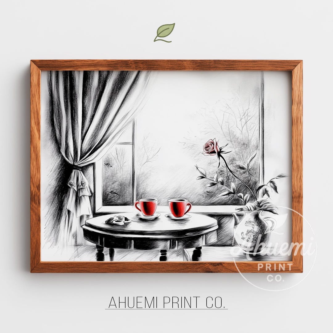 Vintage Cozy Café Table for Two - Minimalist Black and White Art ...