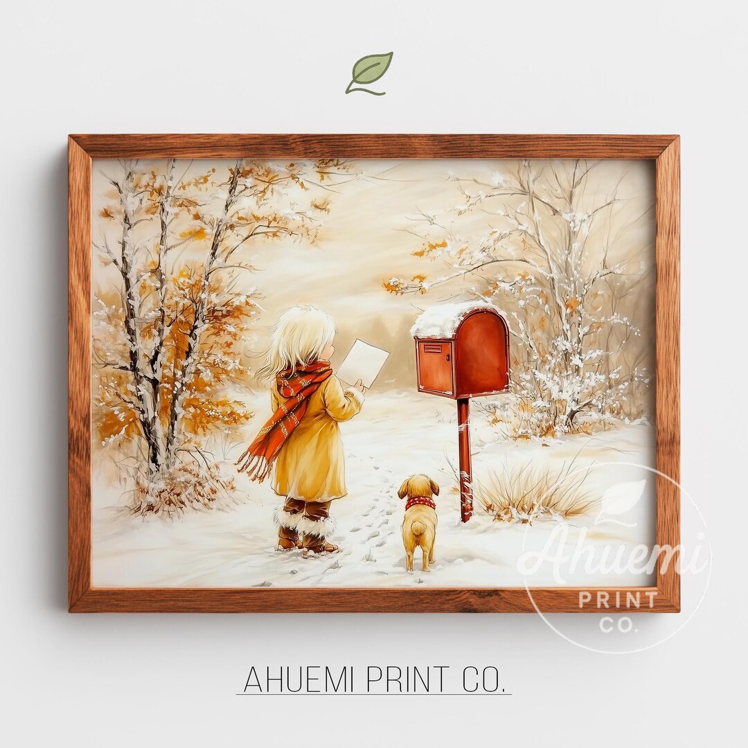 Child Mailing Letter to Santa Print – Vintage Holiday Wall Art (digital ...