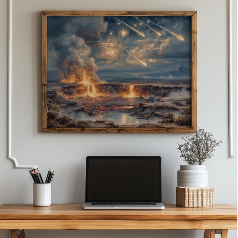 Dramatic Volcanic Eruption Printable Art - Moody Fiery Lava Landscape ...