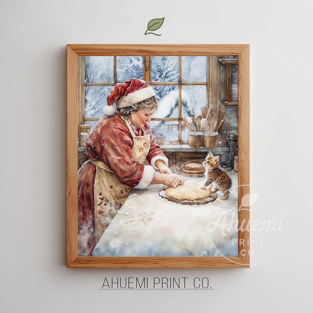Mrs. Claus Kitchen Art – Vintage Christmas Cat Print (digital Download ...
