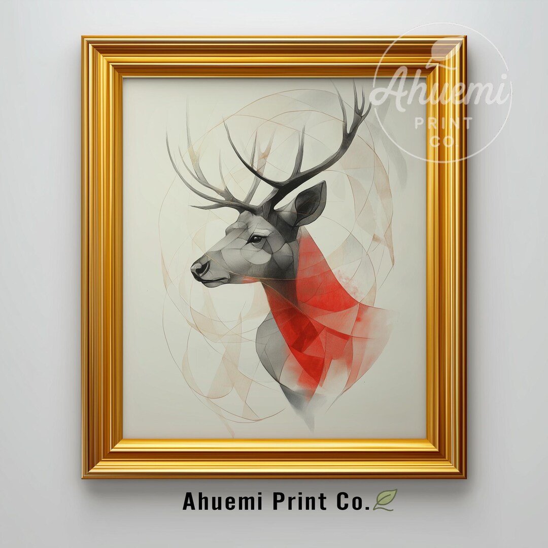Abstract Stag Head Watercolor Art Print – Scandinavian Decor (digital ...