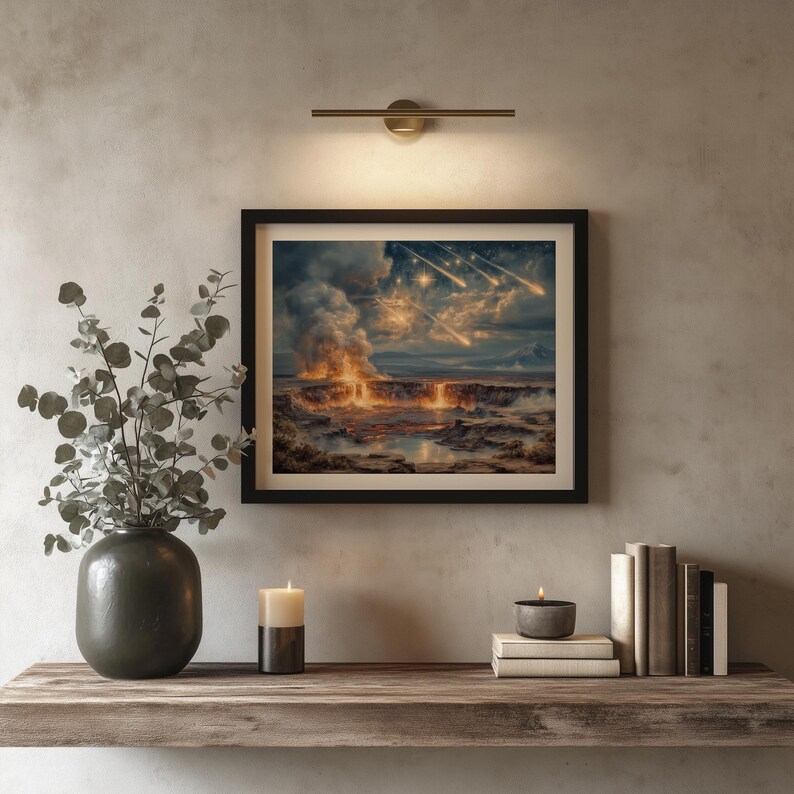 Dramatic Volcanic Eruption Printable Art - Moody Fiery Lava Landscape ...