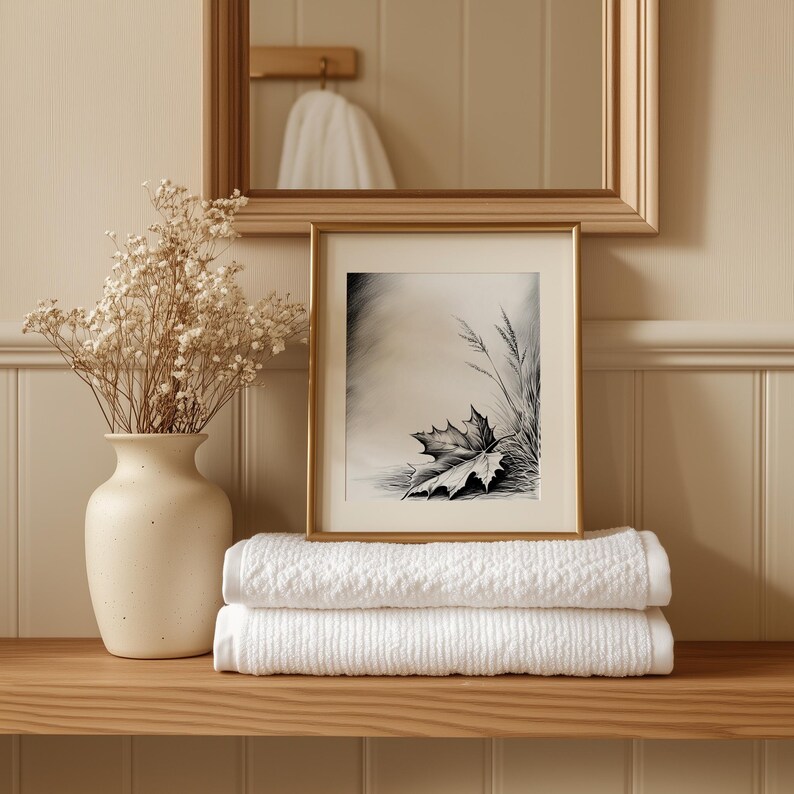 Moody Printable Maple Leaf Artwork - Minimalist Botanical Wall Art ...