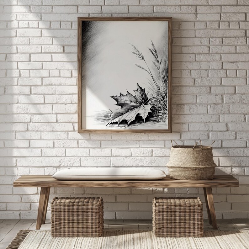 Moody Printable Maple Leaf Artwork - Minimalist Botanical Wall Art ...