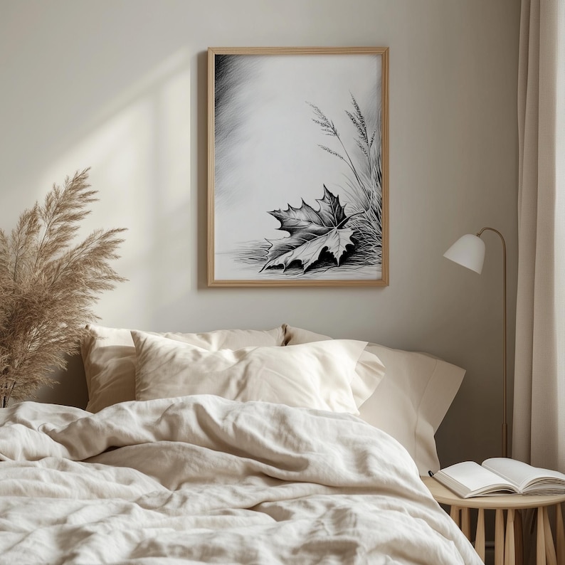Moody Printable Maple Leaf Artwork - Minimalist Botanical Wall Art ...