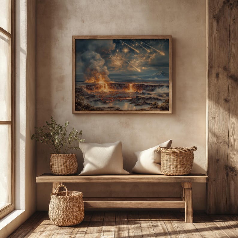 Dramatic Volcanic Eruption Printable Art - Moody Fiery Lava Landscape ...