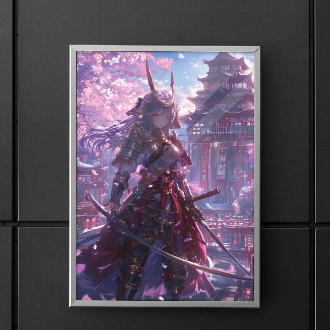Female Samurai Art Print, Onna Musha With Katanas Poster, Japanese ...