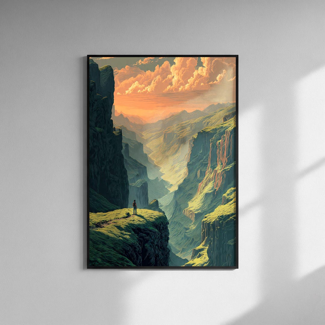 Cliffside Canyon Landscape Poster – Epic Explorer Scenic Wall Art Print ...