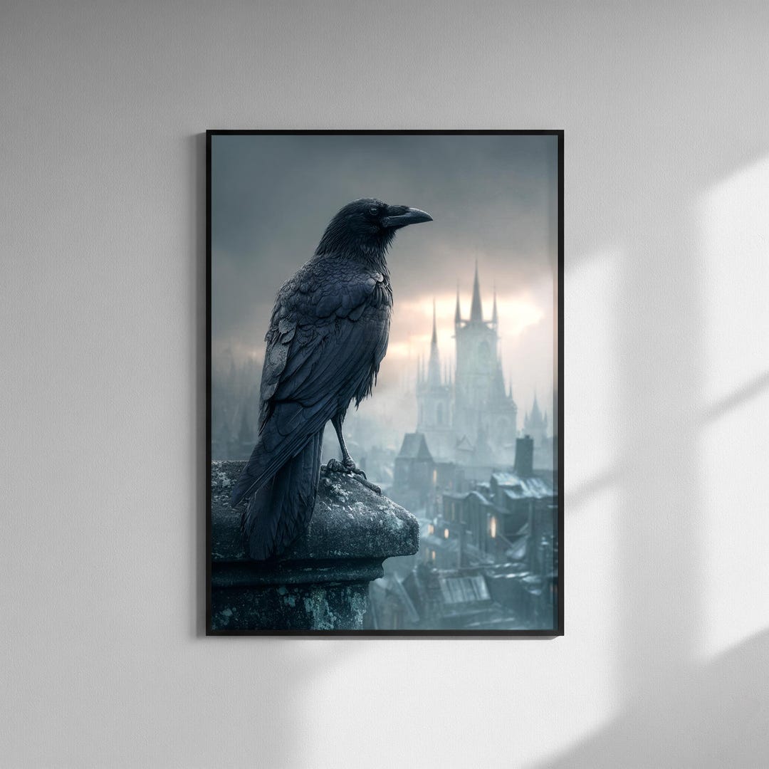 Gothic Raven Poster With Dark Fantasy City Backdrop - Moody Medieval ...