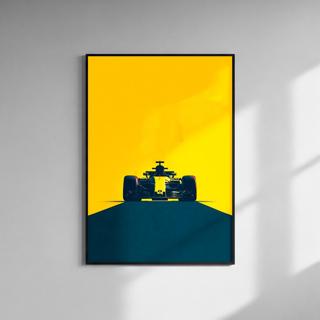 Formula 1 Racing Poster – F1 Car Yellow Minimal Modern Wall Art Print ...