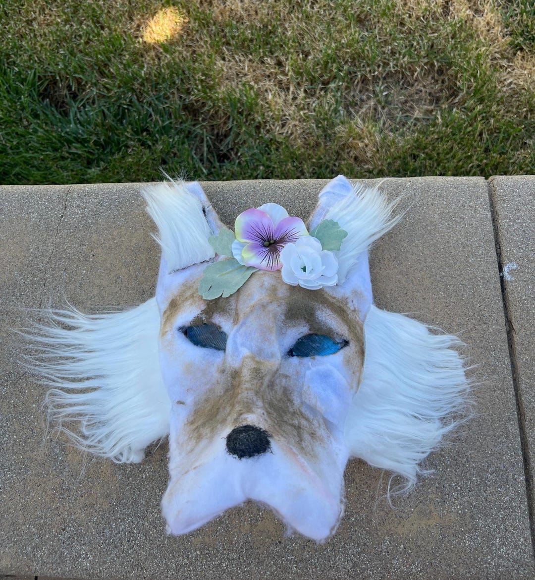 Sandy Wolf Mask With Flowers - Etsy