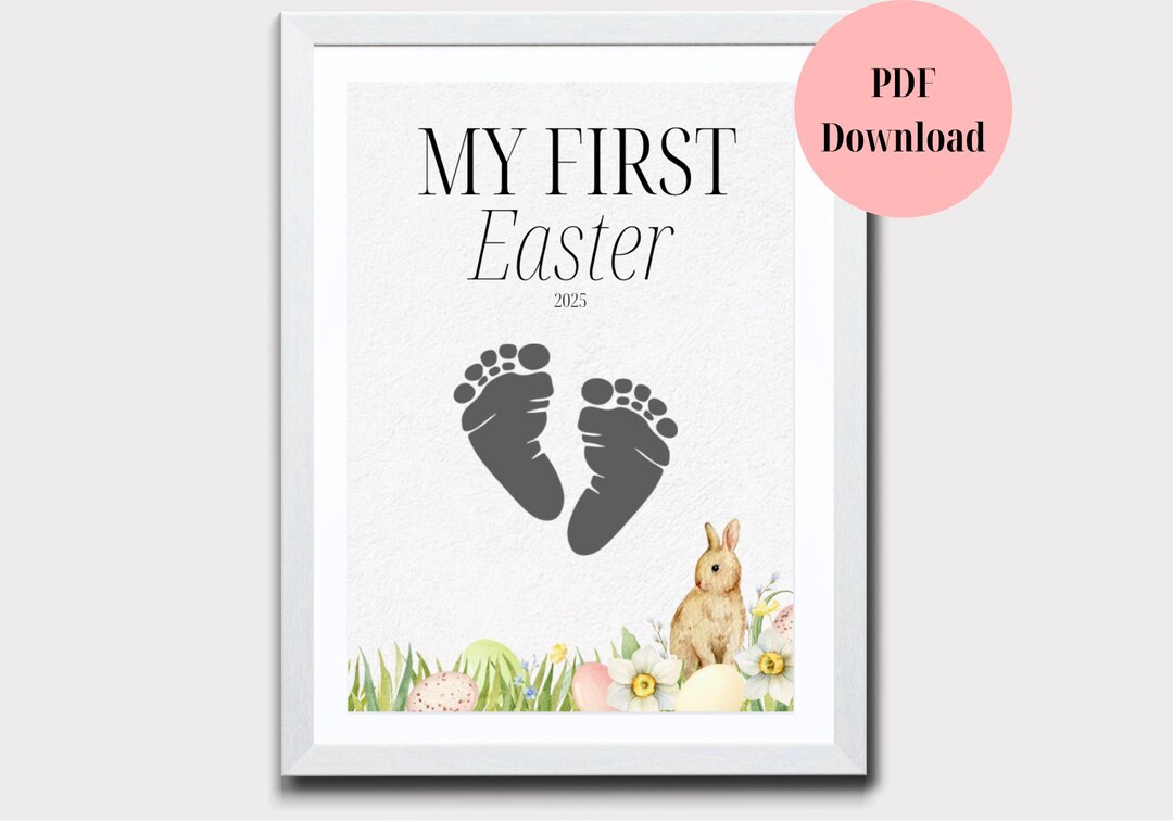 My First Easter Printable Poster, Baby Handprint Footprint Keepsake ...