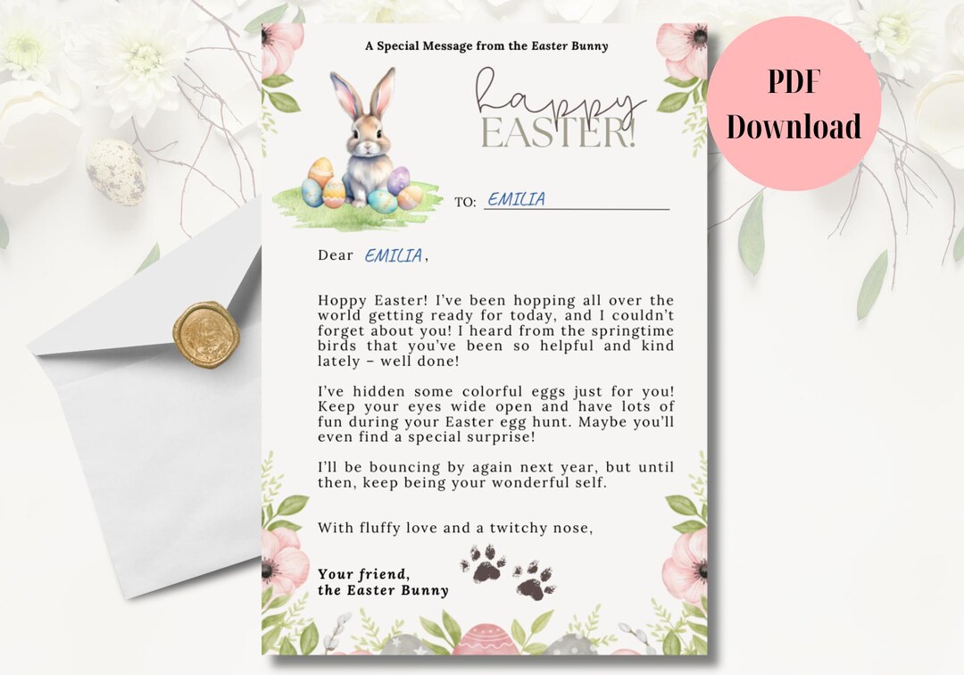 Editable Easter Bunny Letter – Printable PDF for Kids | Write-back Page ...