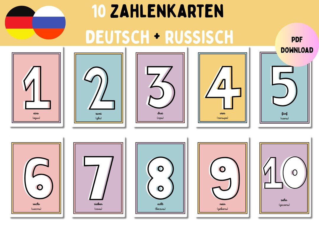Russian German Number Flashcards – Bilingual Learning (PDF Download) - Etsy