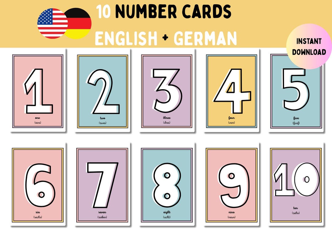 Bilingual Number Flashcards English & German | Stylish Printable PDF ...