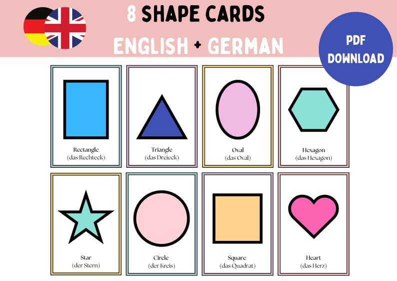 Shape Flashcards – in English and German, Printable Educational ...