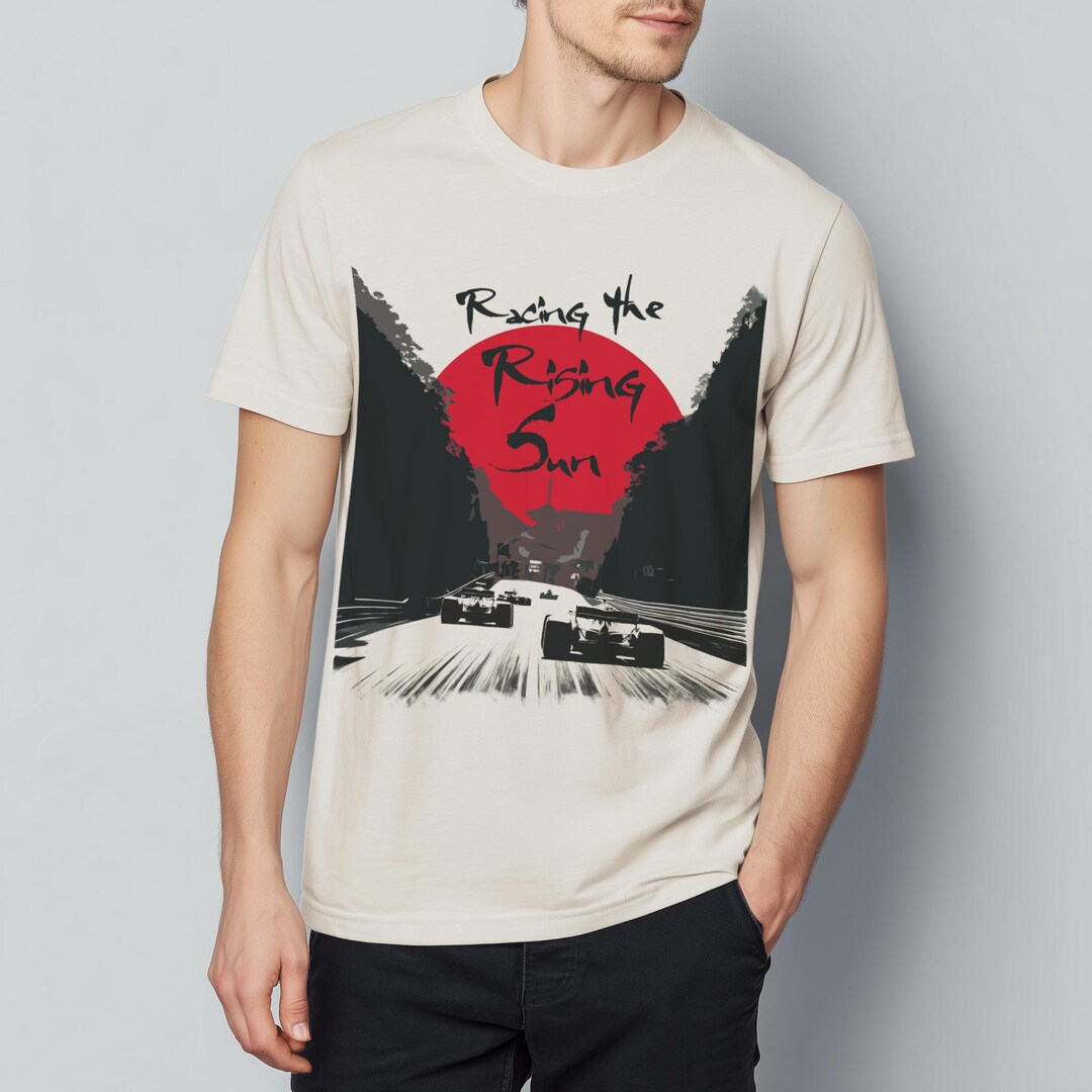 Japanese Racing Scene With Red Sun & F1 Style Cars, Motorsport T-shirt ...