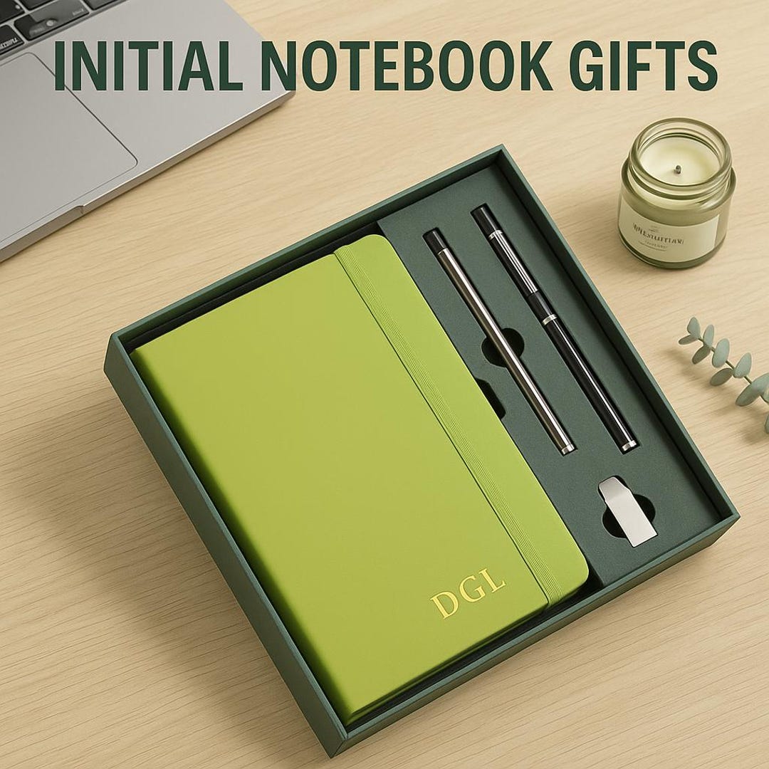 Personalized A5 Faux Leather Notebook Gift Set: Custom Initial Journal ...