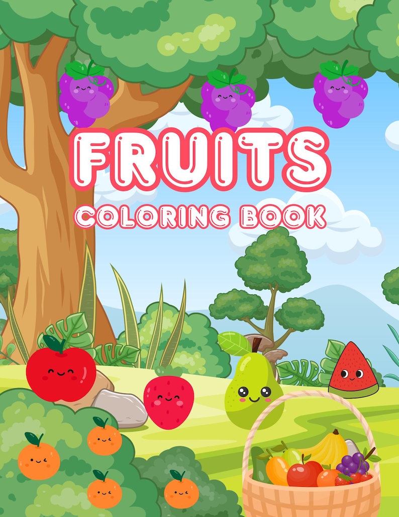 Printable Fruits Coloring Book, Fruit Basket Coloring Pages for Adults ...