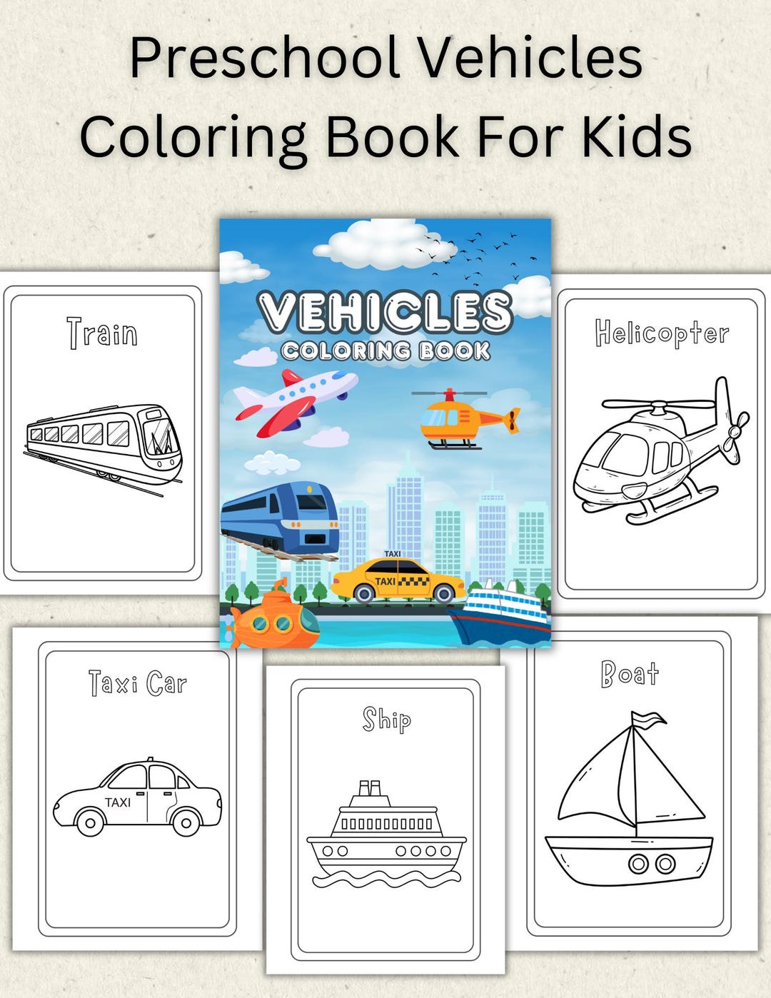 Printable Preschool Vehicles Coloring Book, Cars, Trucks, Airplanes ...