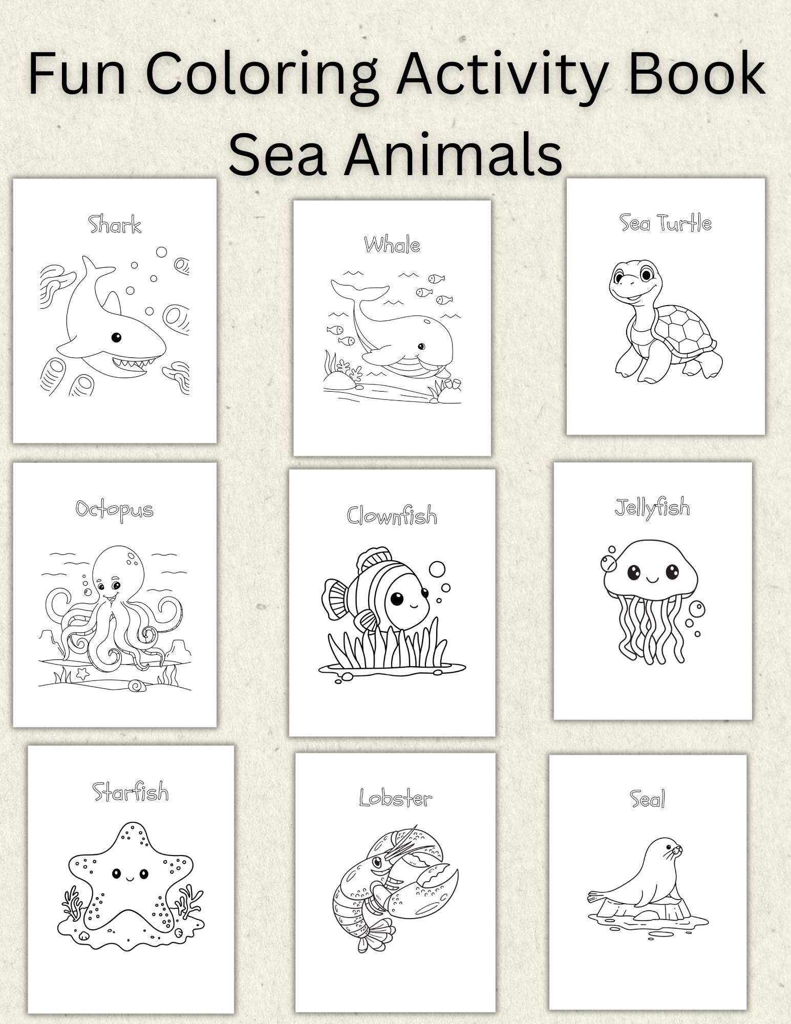 Printable Preschool Sea Animals Coloring Book, Animal Alphabet Coloring ...