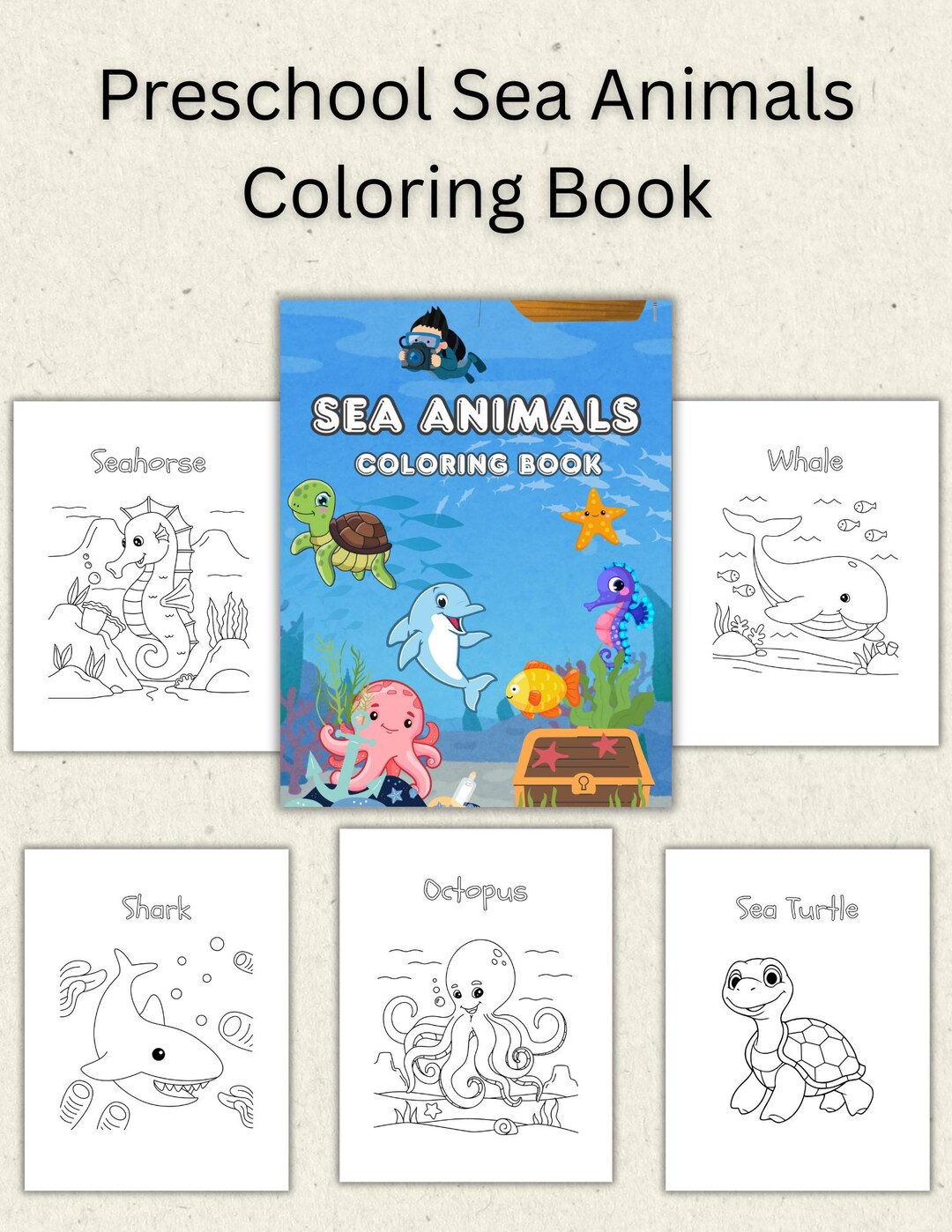 Printable Preschool Sea Animals Coloring Book, Animal Alphabet Coloring ...