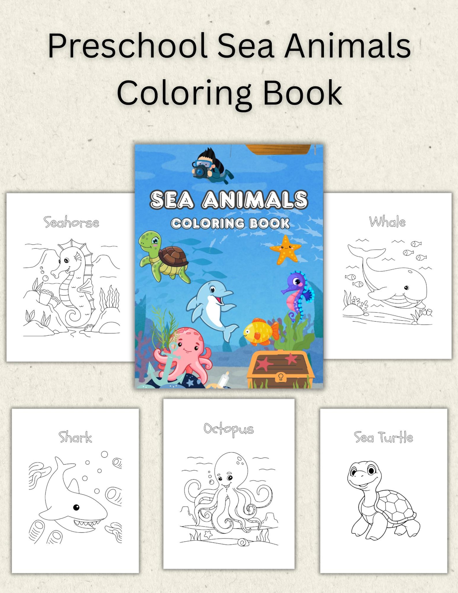 Printable Preschool Sea Animals Coloring Book, Animal Alphabet Coloring ...