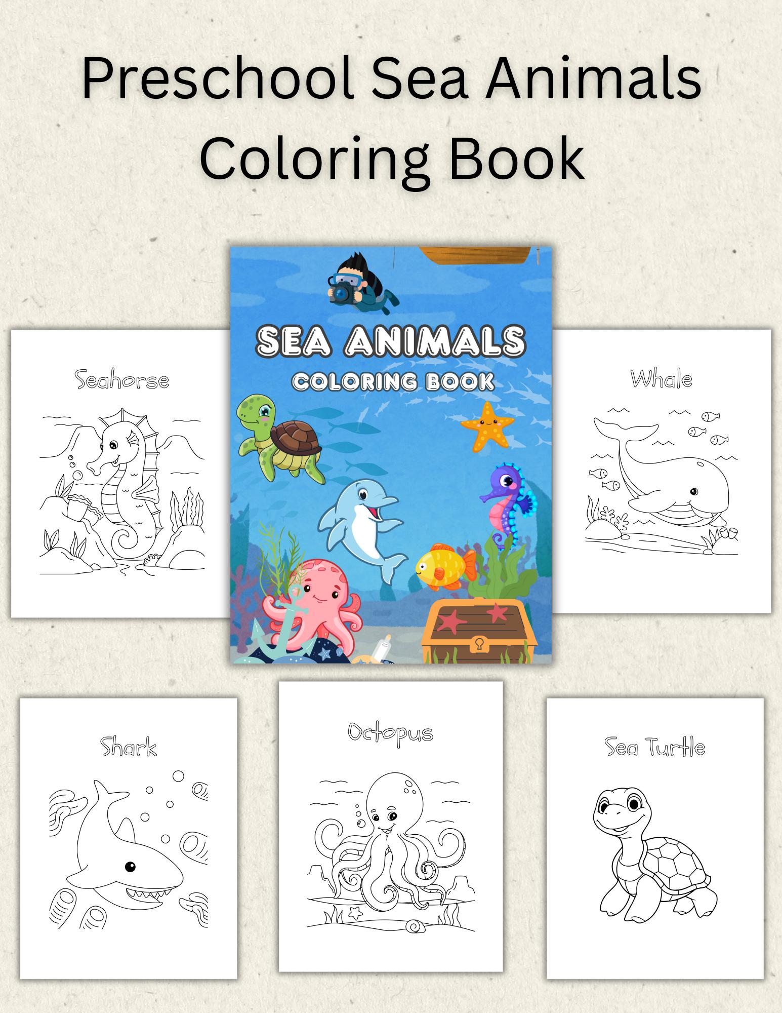 Printable Preschool Sea Animals Coloring Book, Animal Alphabet Coloring ...